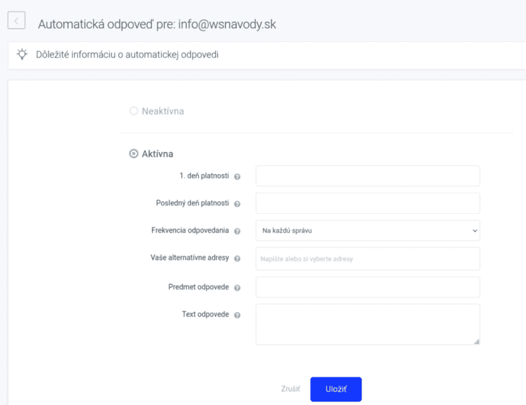 Automatická odpoveď - Websupport centrum podpory